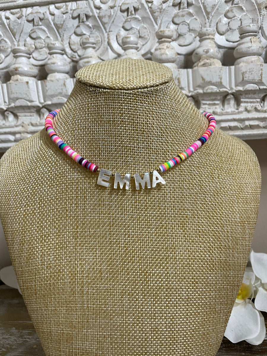 Emma Rainbow Necklace with White letters – Kichu